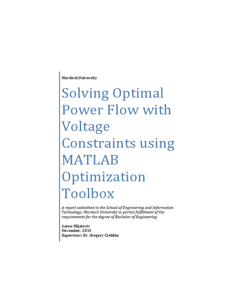 Solving Optimal Power Flow With Voltage Constraints Using Matlab Optimization Toolbox | PDF ...