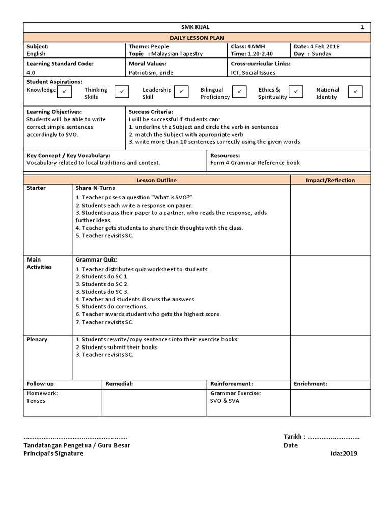 Daily Lesson Plan | PDF | Lesson Plan | Teachers