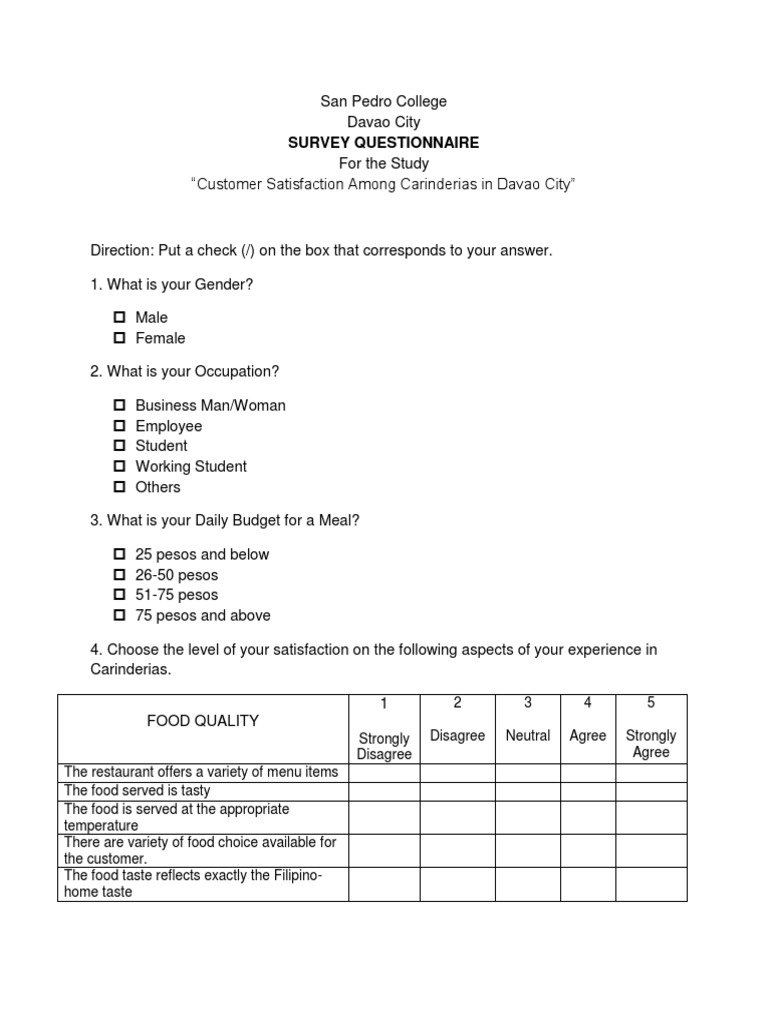 Questionnaire Revised | PDF | Restaurants | Menu