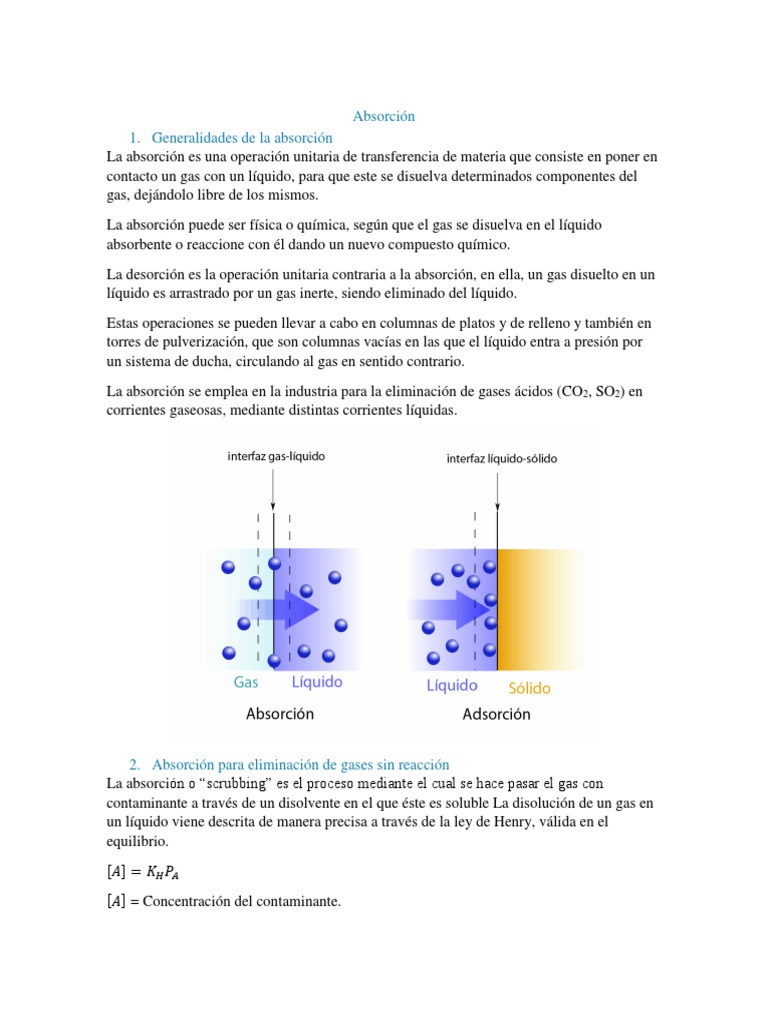 Absorción: Proceso y Equipos en Química | PDF | Absorción (Química ...