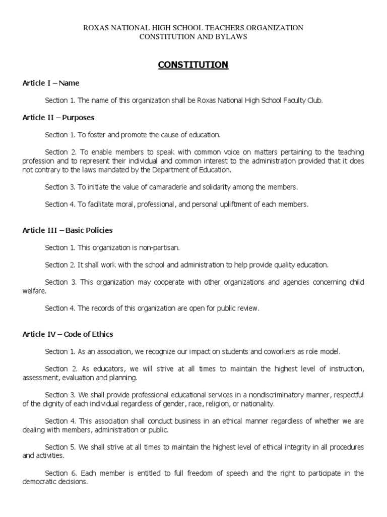 Constitution and by Laws of Faculty in School | PDF | Board Of ...