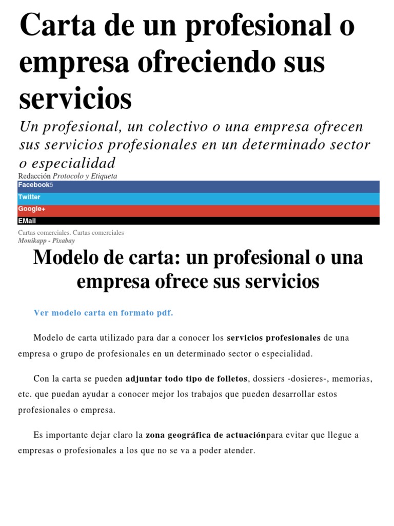 Carta de Un Profesional o Empresa Ofreciendo Sus Servicios | PDF ...