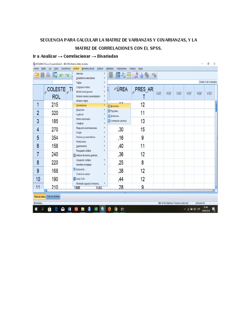 Secuencia para Calcular La Matriz de Varianzas y Covarianzas Con El Spss | PDF