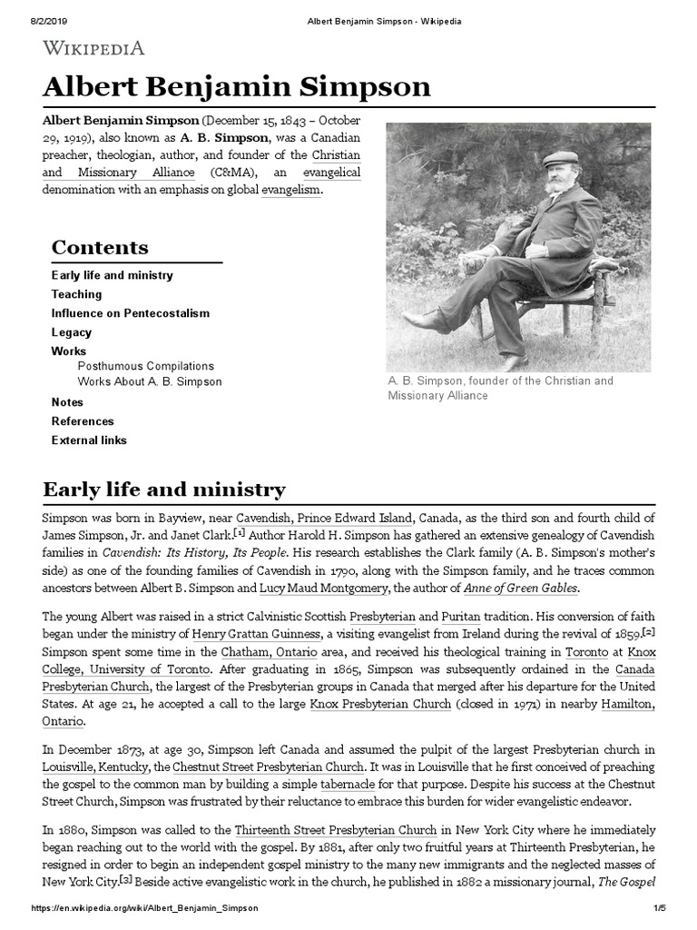 Albert Benjamin Simpson | PDF | Protestant Denominational Families ...