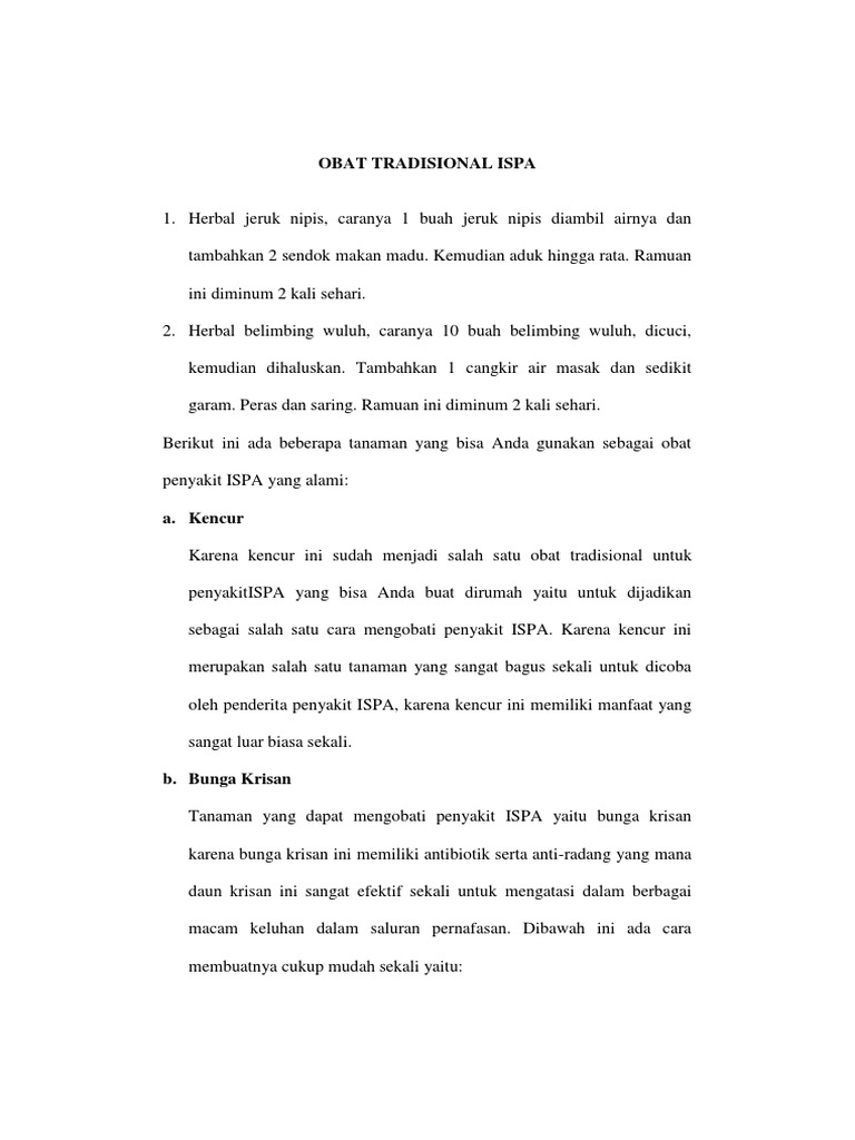 Obat Tradisional Ispa | PDF | Kesehatan Holistik