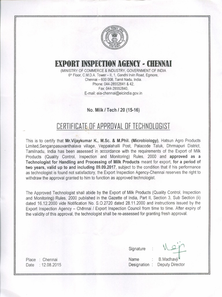 EIA Certificate Vijayakumar | PDF