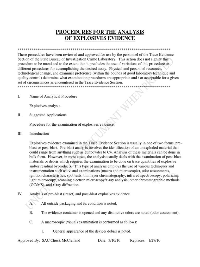 Procedures For The Analysis of Explosives Evidence | PDF ...