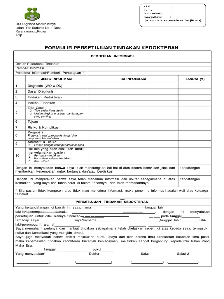 Formulir Persetujuan Tindakan Kedokteran | PDF