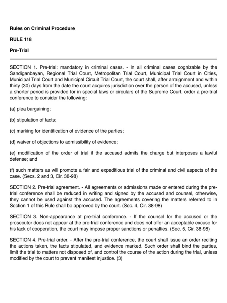 Rules On Criminal Procedure RULE 118 Pre-Trial | PDF
