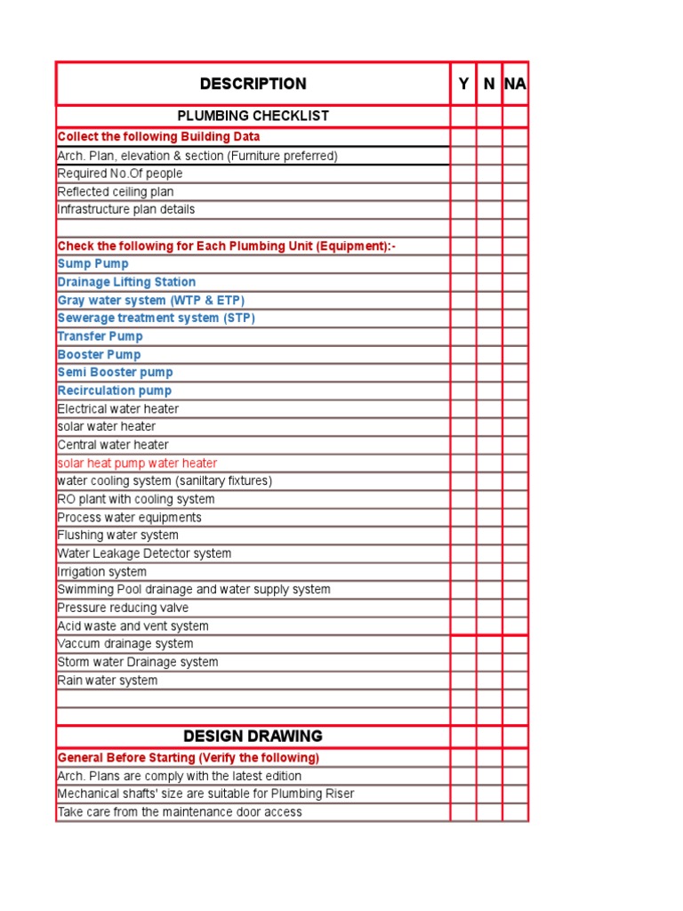 Plumbing Design CheckList | PDF | Duct (Flow) | Hvac