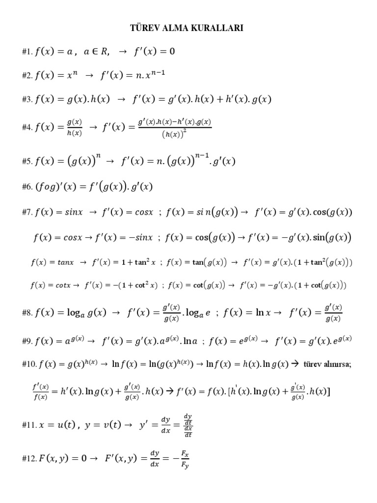 Türev Alma Kuralları | PDF
