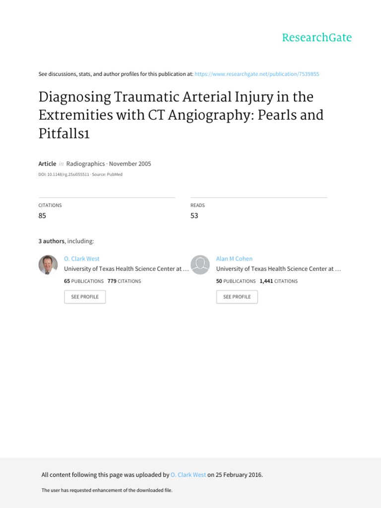 Diagnosing Traumatic Arterial Injury in The Extremities With CT ...