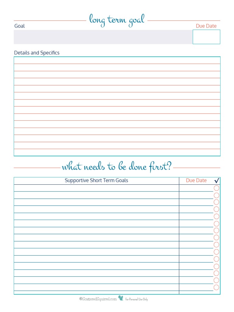 Long Term Goals Worksheet PDF | PDF