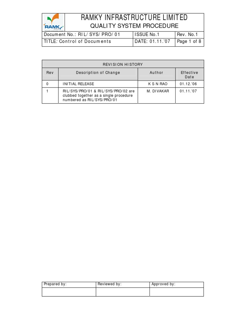 RIL Document Control Procedure | PDF | Quality Management System | Iso 9000