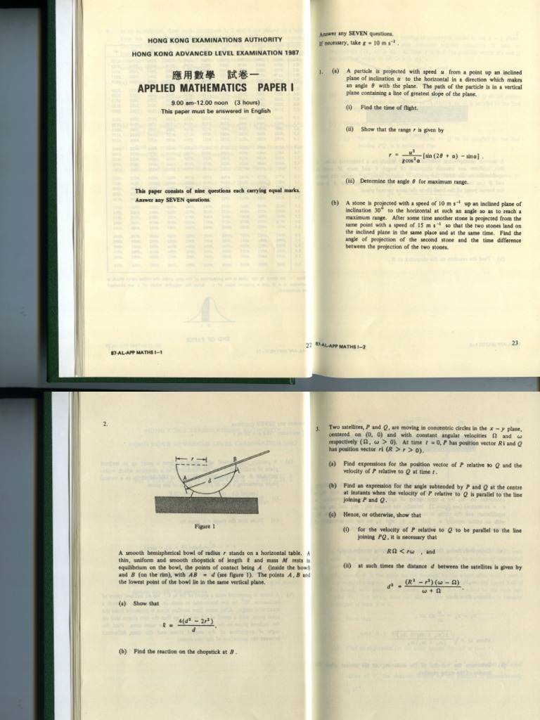 1987 AL Applied Mathematics Paper 1, 2 | PDF
