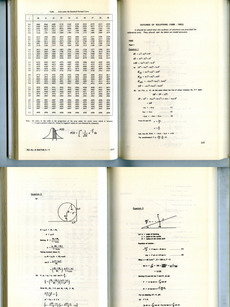 1988 AL Applied Mathematics Paper 1, 2 - Solutions | PDF