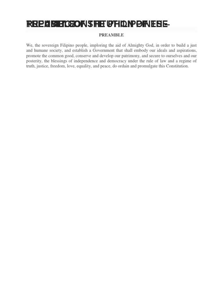 The 1987 Constitution of The Republic of The Philippines - Preamble | PDF