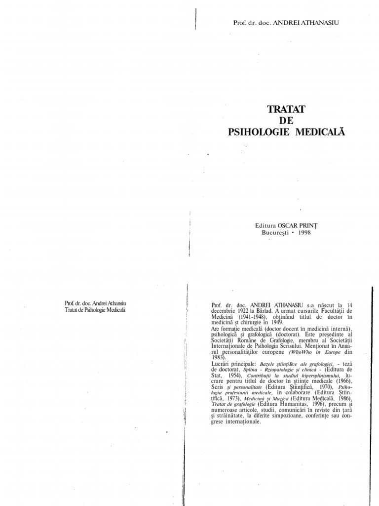 Tratat de Psihologie Medicala Text PDF | PDF
