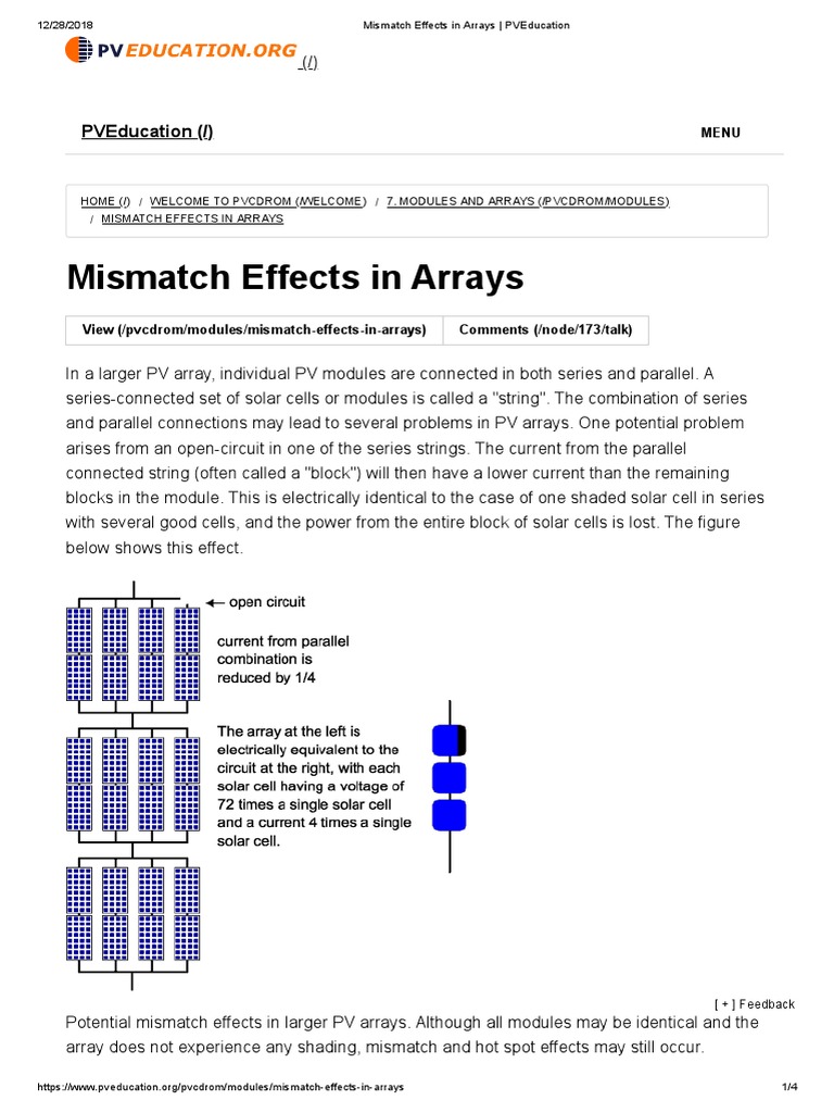 Mismatch Effects in Arrays - PVEducation PDF | PDF | Photovoltaics | Diode