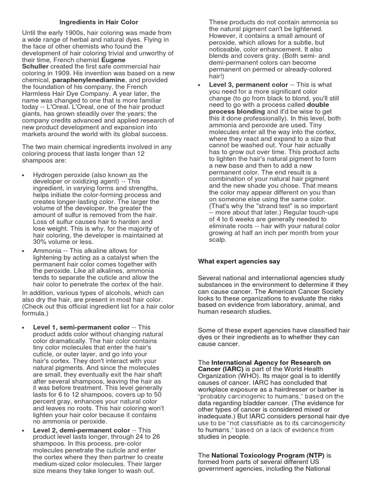 Ingredients in Hair Color | PDF | Emulsion | Chemical Compounds