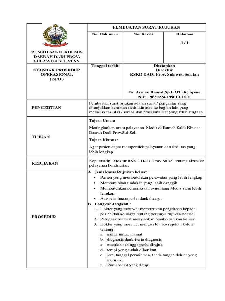 Sop Pembuatan Surat Rujukan | PDF