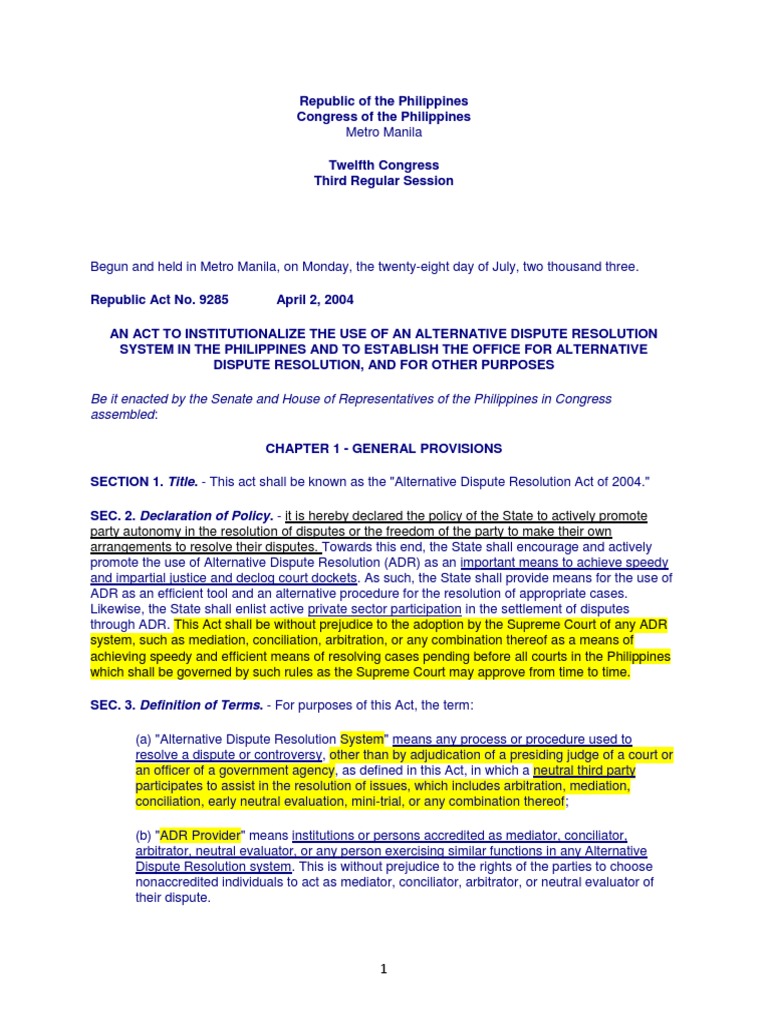 Vii Ra 9285 | PDF | Mediation | Alternative Dispute Resolution