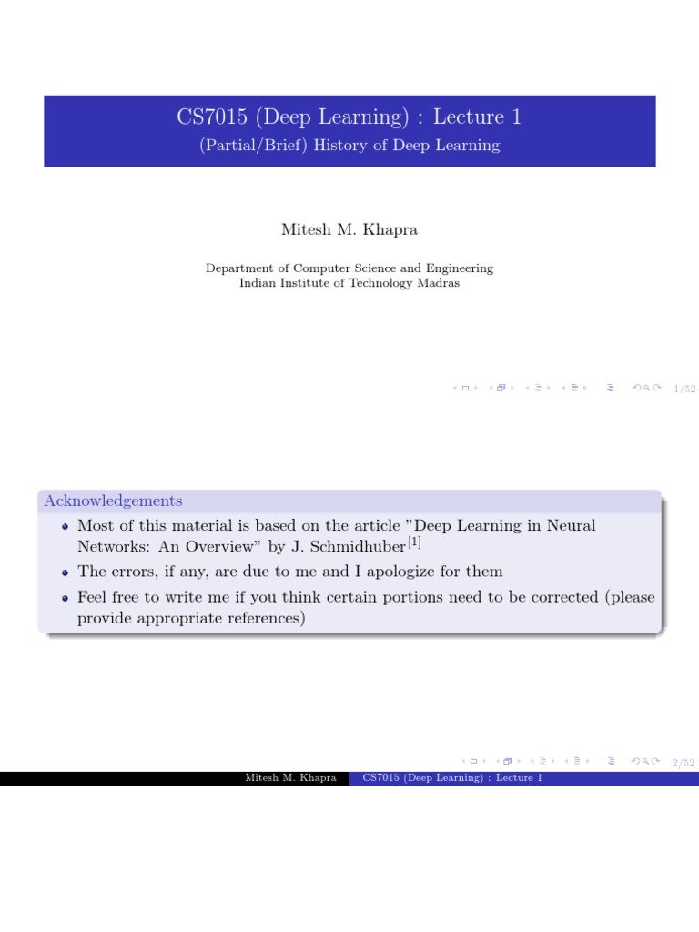 CS7015 (Deep Learning) : Lecture 1 | PDF | Artificial Neural Network | Emerging Technologies