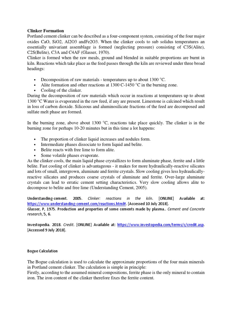 Clinker Formation Process and Bogue Calculation | PDF | Cement ...