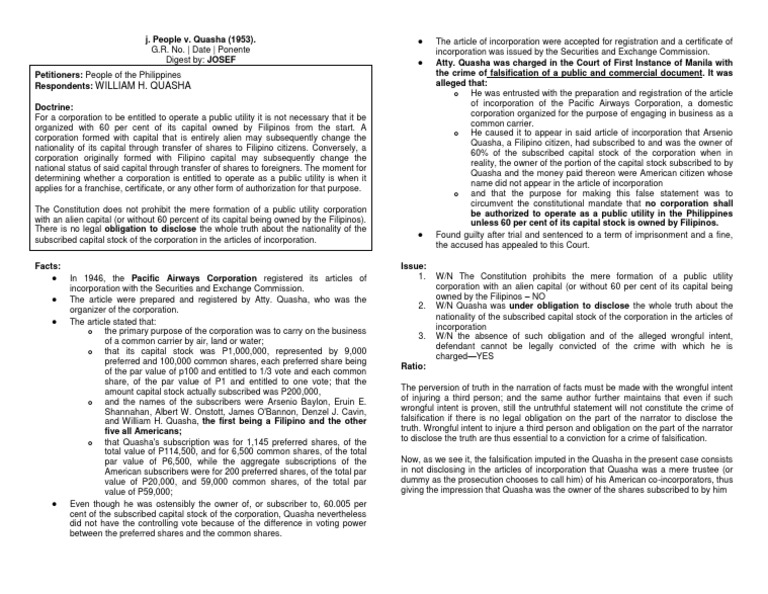 William H. Quasha o | Download Free PDF | Corporations | Philippines