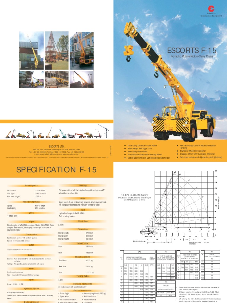 F-15 Crane Specifications and Load Chart | PDF | Crane (Machine ...