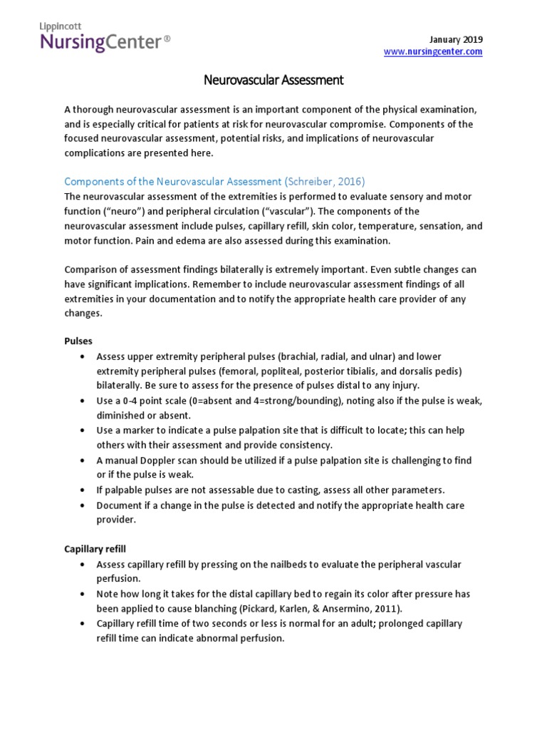 Neurovascular Assessment Essentials | PDF | Paresthesia | Pulse