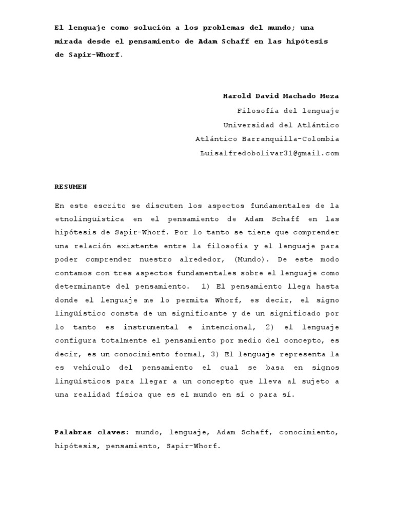 El análisis de Adam Schaff de las hipótesis de Sapir-Whorf y su ...