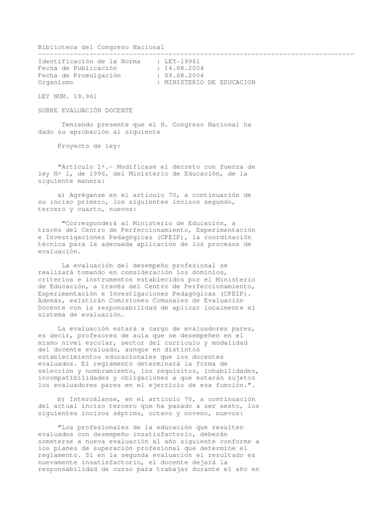 Ley 19961 PDF | PDF | Evaluación | Maestros