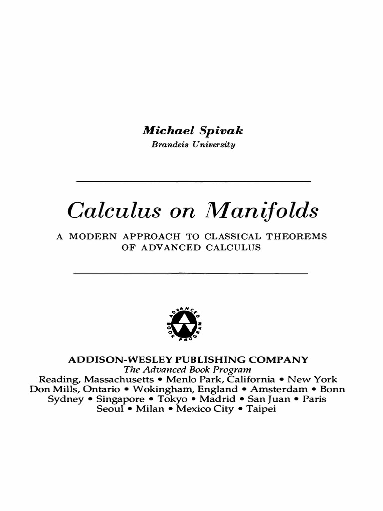 M. Spivak - Calculus On Manifolds PDF | PDF | Theorem | Function ...