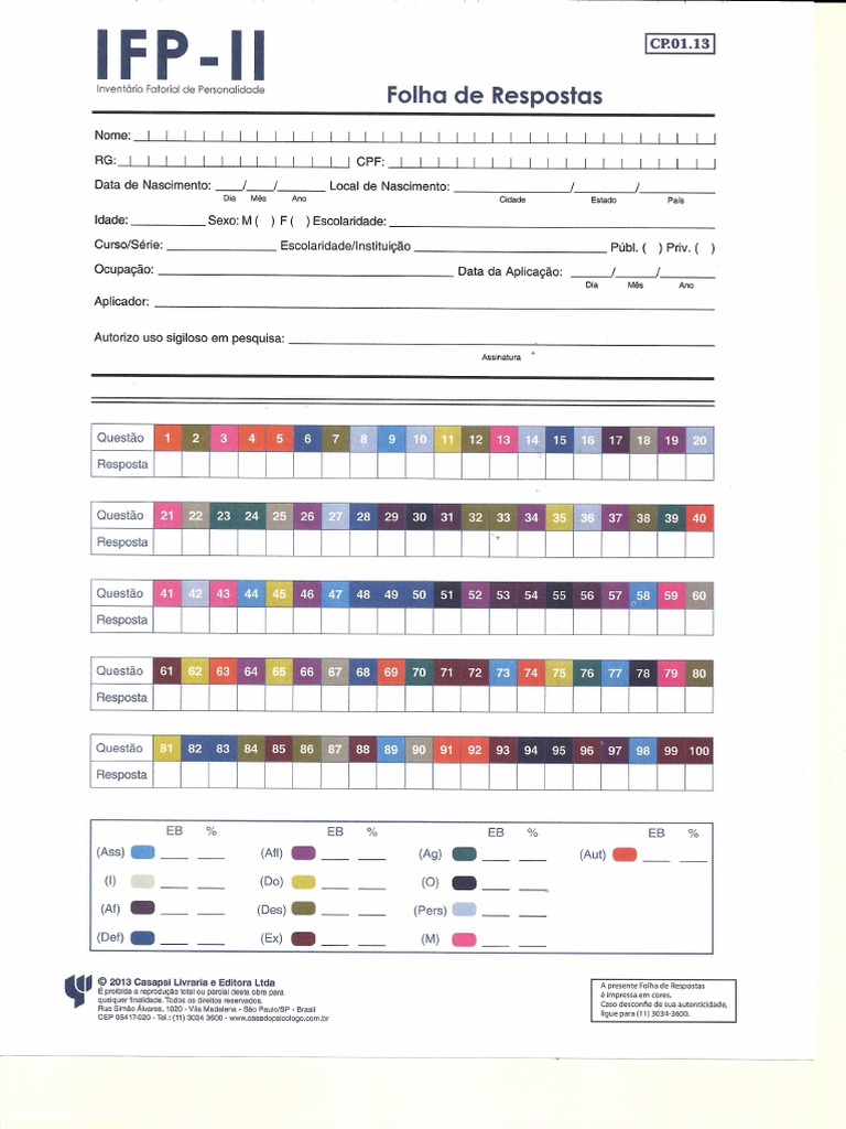 Folha de Respostas IFP2 | PDF