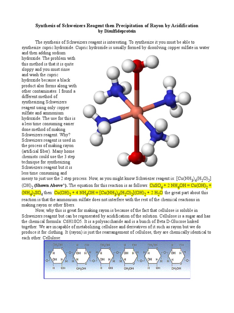 Synthesis of Schweizers Reagent Then Precipitation of Rayon by ...