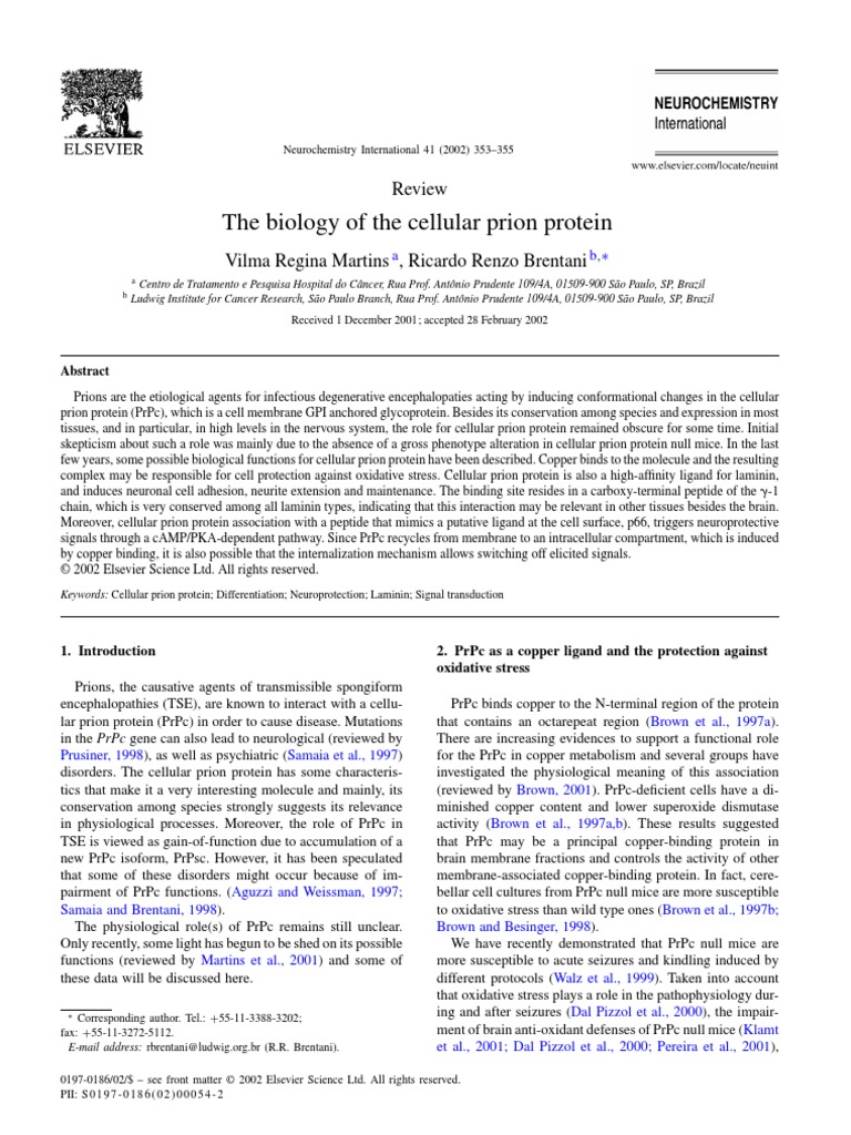 Biology of The Cellular Prion Protein | PDF | Cell Signaling ...