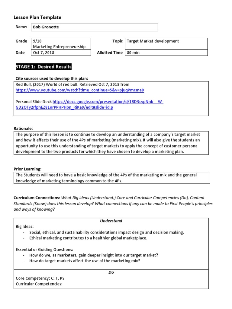 Target Market Lesson Plan | PDF | Marketing | Learning