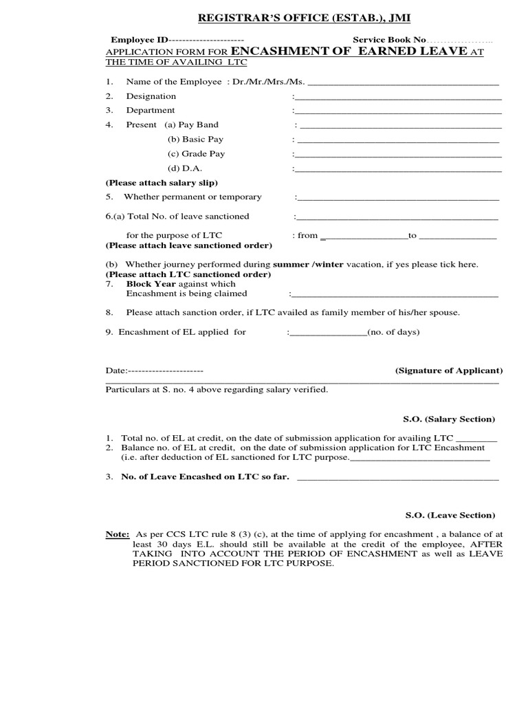 LTC Leave Encashment Application Form | PDF | Government | Business
