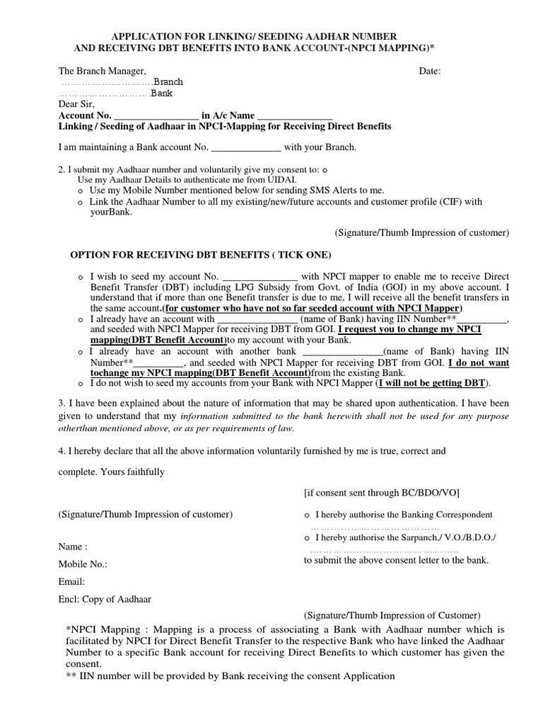 Consent Form Aadhaar Seeding in English | PDF | Government | Business