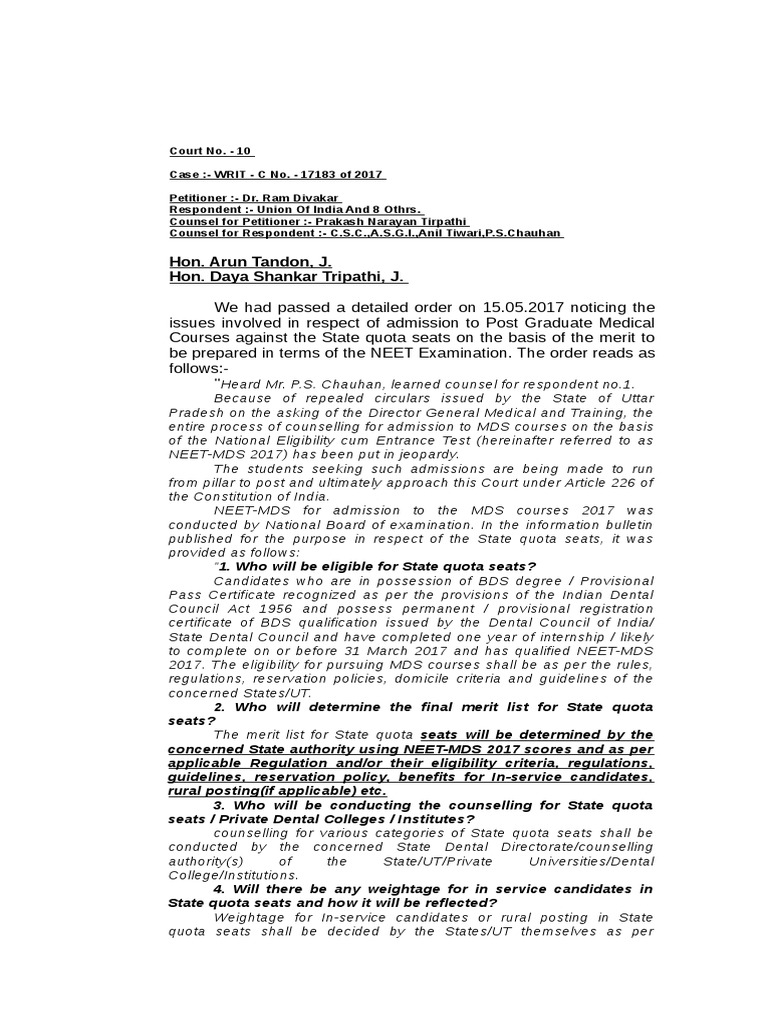 Hon. Arun Tandon, J. Hon. Daya Shankar Tripathi, J | PDF | Schools ...