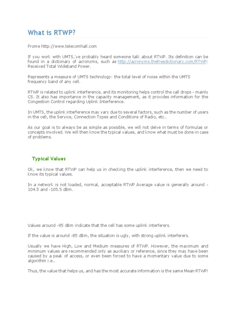 What Is RTWP?: Typical Values | PDF | Data | Antenna (Radio)