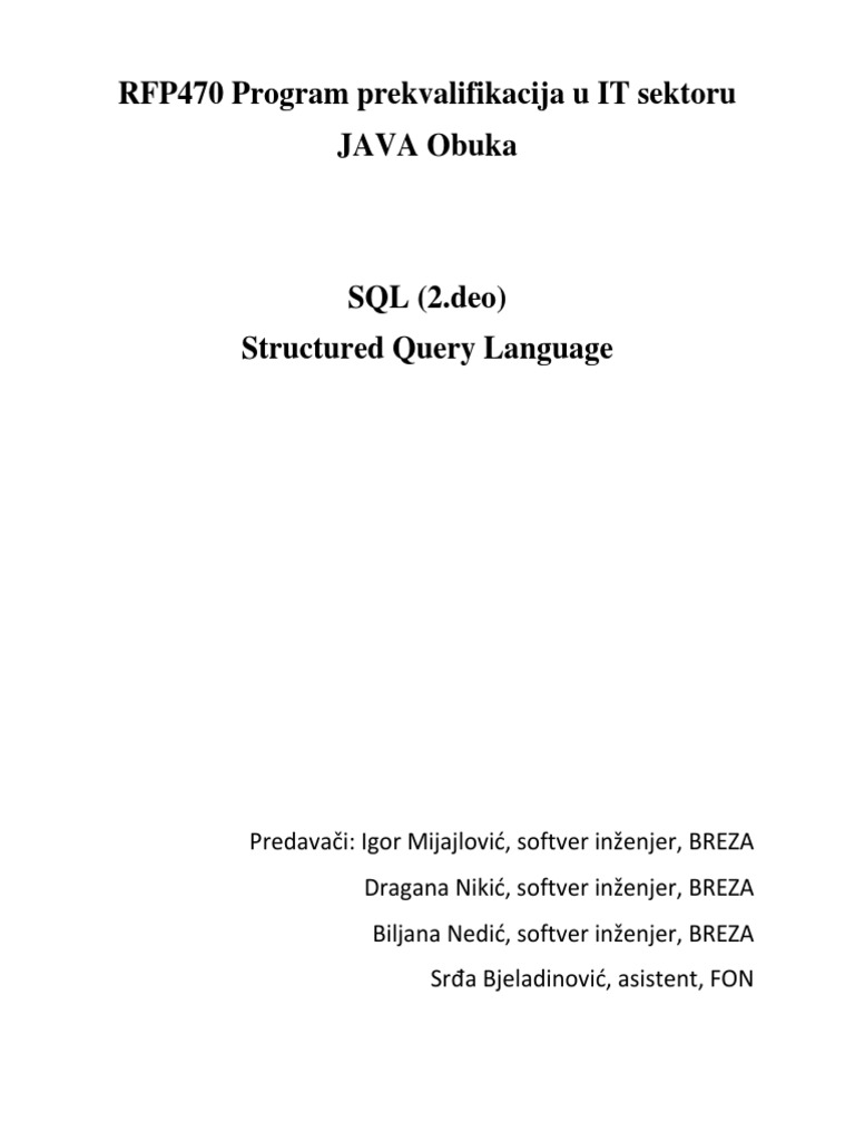 SQL Skripta 2-Deo I Resenja | PDF