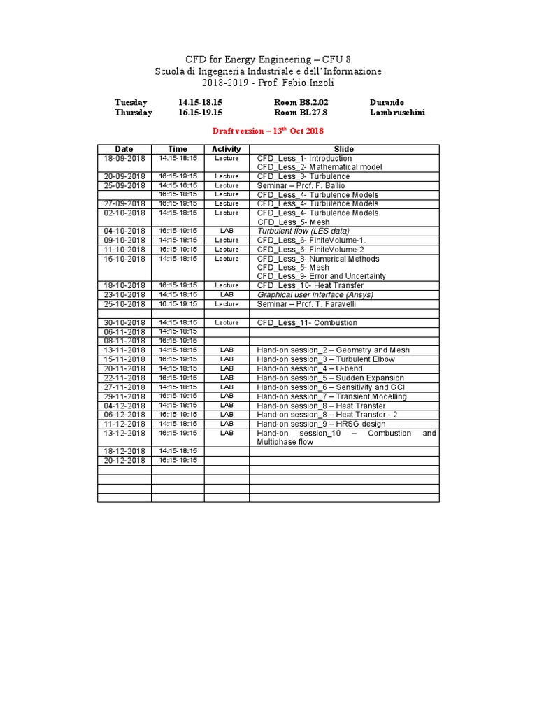 Course Timetable - CFD 2018 | PDF | Computational Fluid Dynamics ...