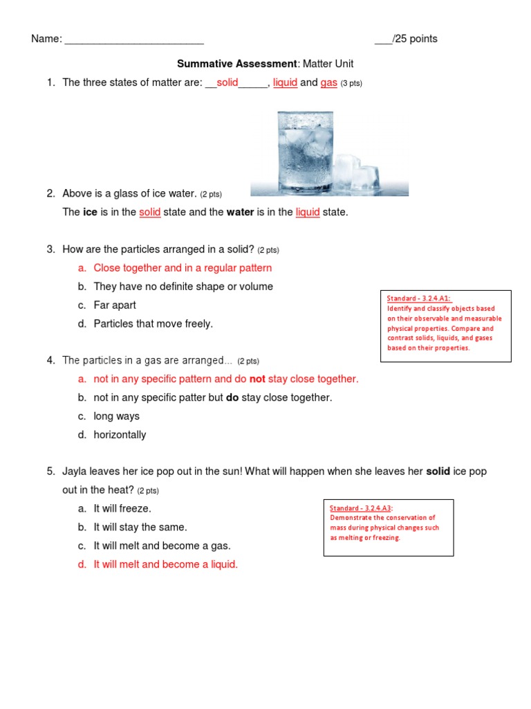 Matter Answer Key | PDF | Gases | Matter