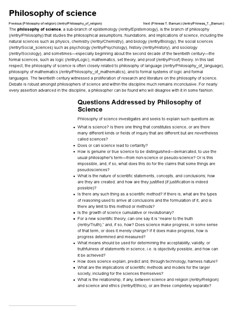 Questions Addressed by Philosophy of Science | PDF | Falsifiability ...