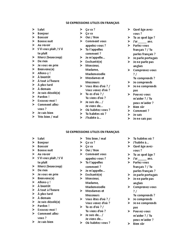 50 Expressions Françaises Utiles | PDF | Arts du langage et discipline