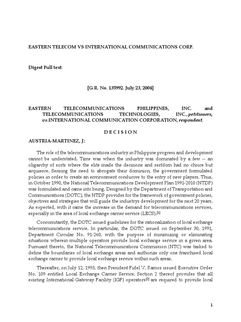 Eastern Telecom Vs Internationl Telecom Corp | PDF | Franchising ...