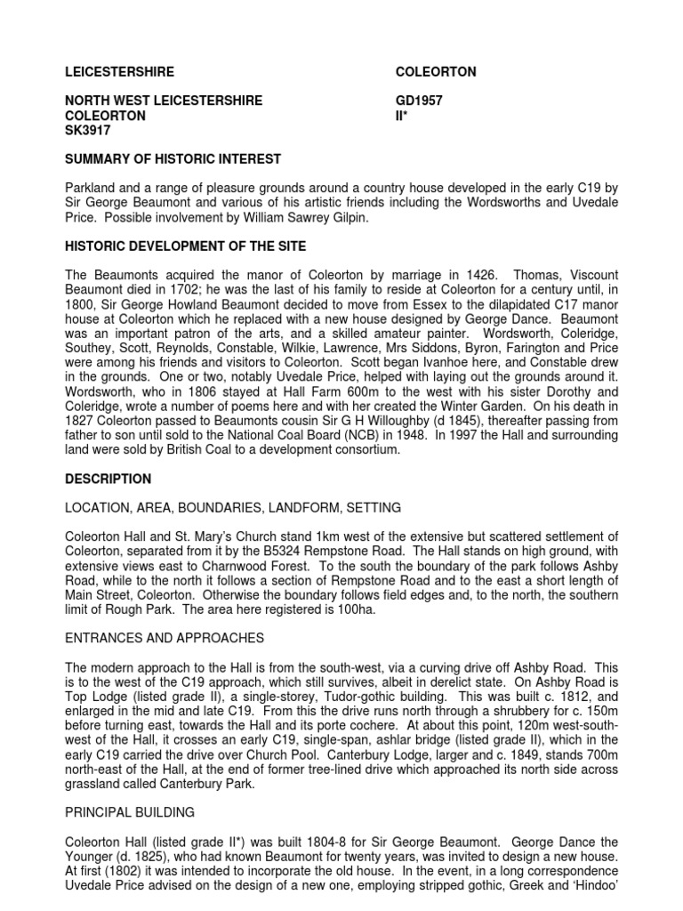 Coleorton Hall Garden of Special Historic Interest | PDF | Landscape ...