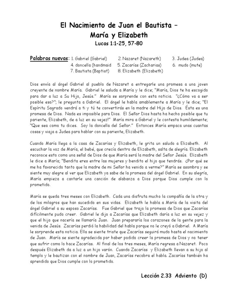 El Nacimiento de Juan El Bautista María y Elizabeth | PDF | María ...